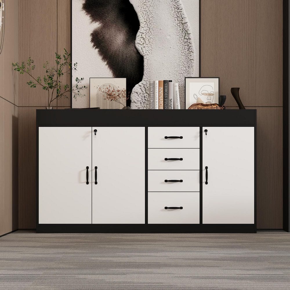 FUFU&GAGA Black & White 35.4 in. H Accent Storage Cabinet, Office ...