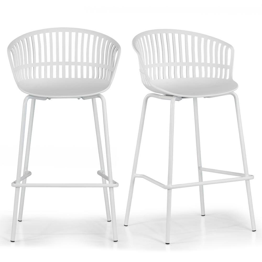 Glamour Home Basia 26 in. White Metal Counter Stool with Plastic Seat 2 ...