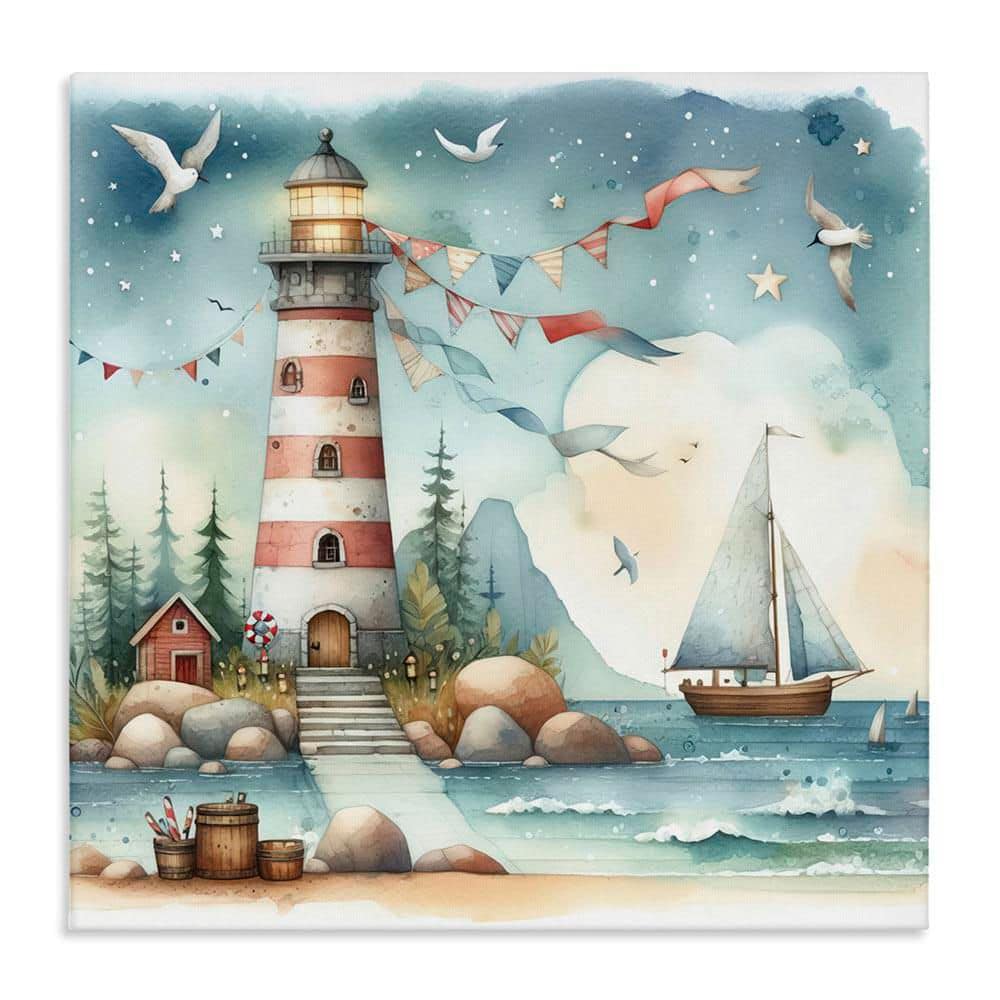 Stupell Industries Whimsical Lighthouse & Birds by LSR Design Studio ...