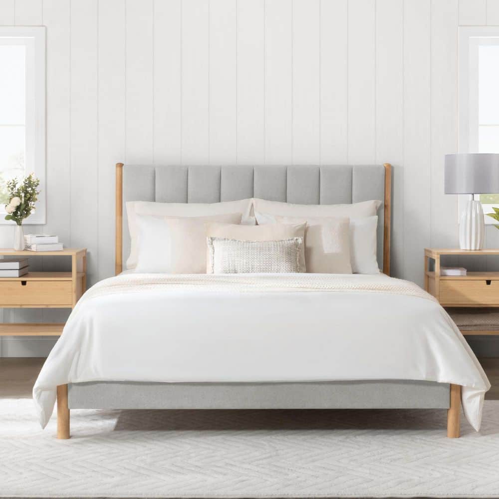 Spruce & Spring Luca Gray Wood Frame Full Upholstered Platform Bed Mid ...