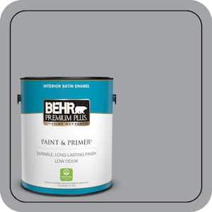 BEHR PREMIUM PLUS 8 oz. #N530-4 Power Gray Semi-Gloss Interior/Exterior ...