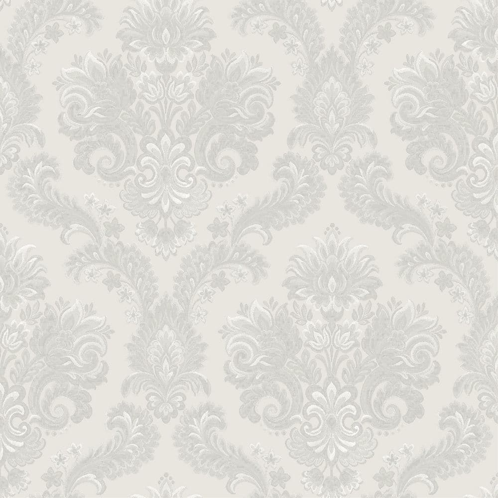 Italian Style Silver Traditional Floral Damask Luster Finish Vinyl on ...