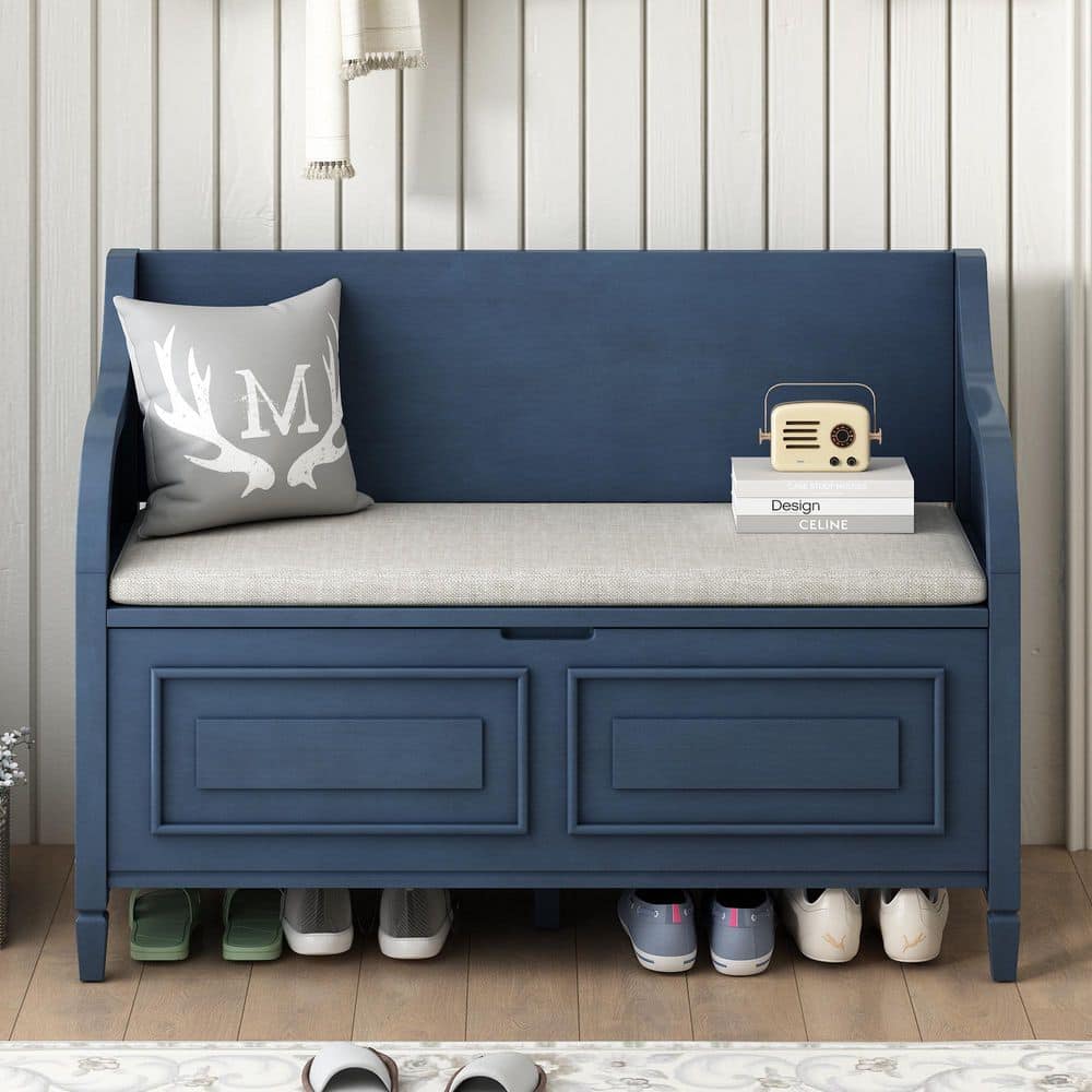Harper & Bright Designs 41.9 in. Antique Navy Entryway Storage Bench ...