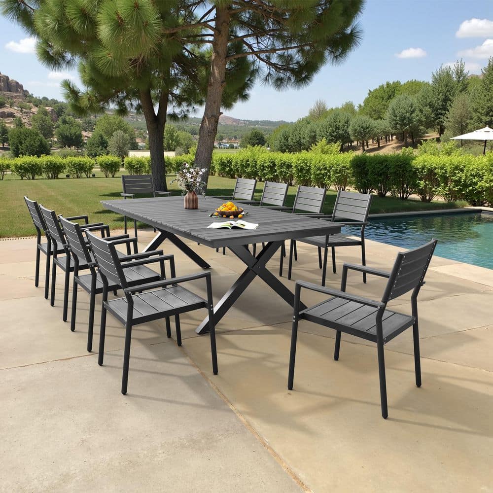 CLOUDFLY 11-Piece Outdoor Dining Set Aluminum All Weather Patio ...
