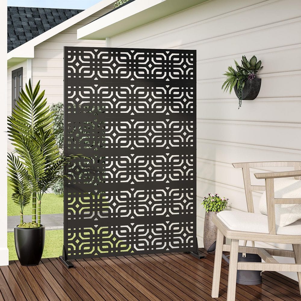 Lirago 72 in. x 47 in. Outdoor Metal Privacy Screen Garden Fence in ...