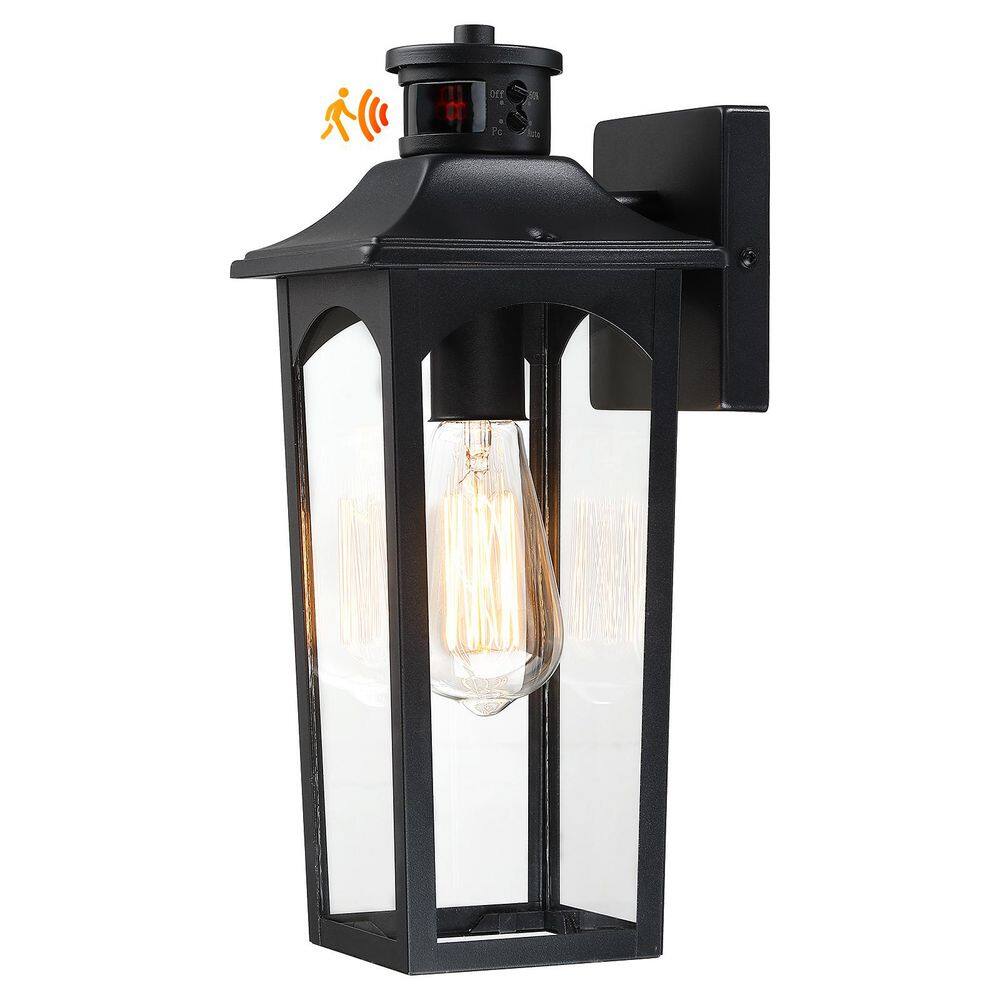pasentel 14.25 in. Black Motion Sensing Outdoor Hardwired Wall Lantern ...