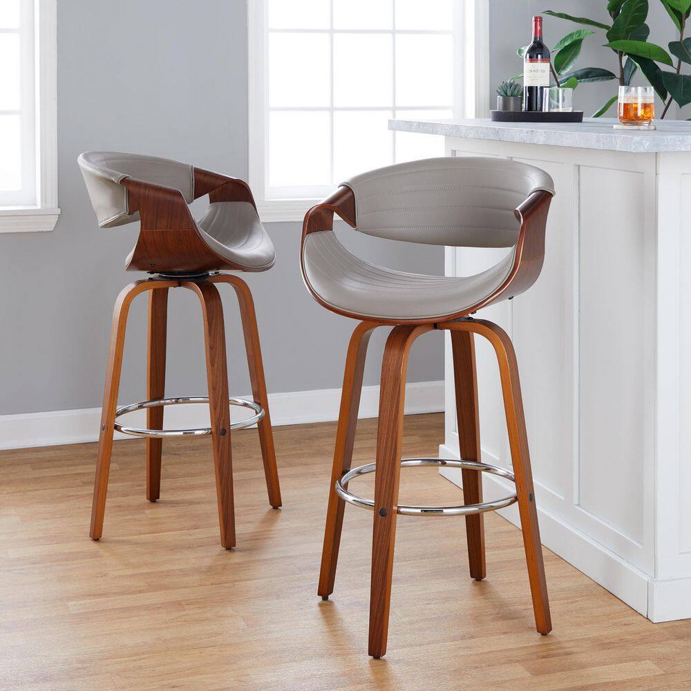 Lumisource Symphony 30 in. Walnut Wood and Grey Faux Leather Fixed ...