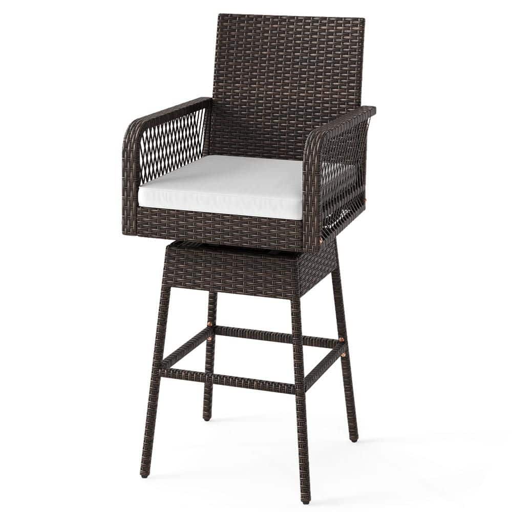 HONEY JOY 360° Swivel Wicker Outdoor Bar Stool Rattan Bar Height Chair ...