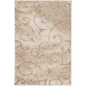 Unique Loom Floral Shag Carved Light Brown 9' 0 x 12' 0 Area Rug ...