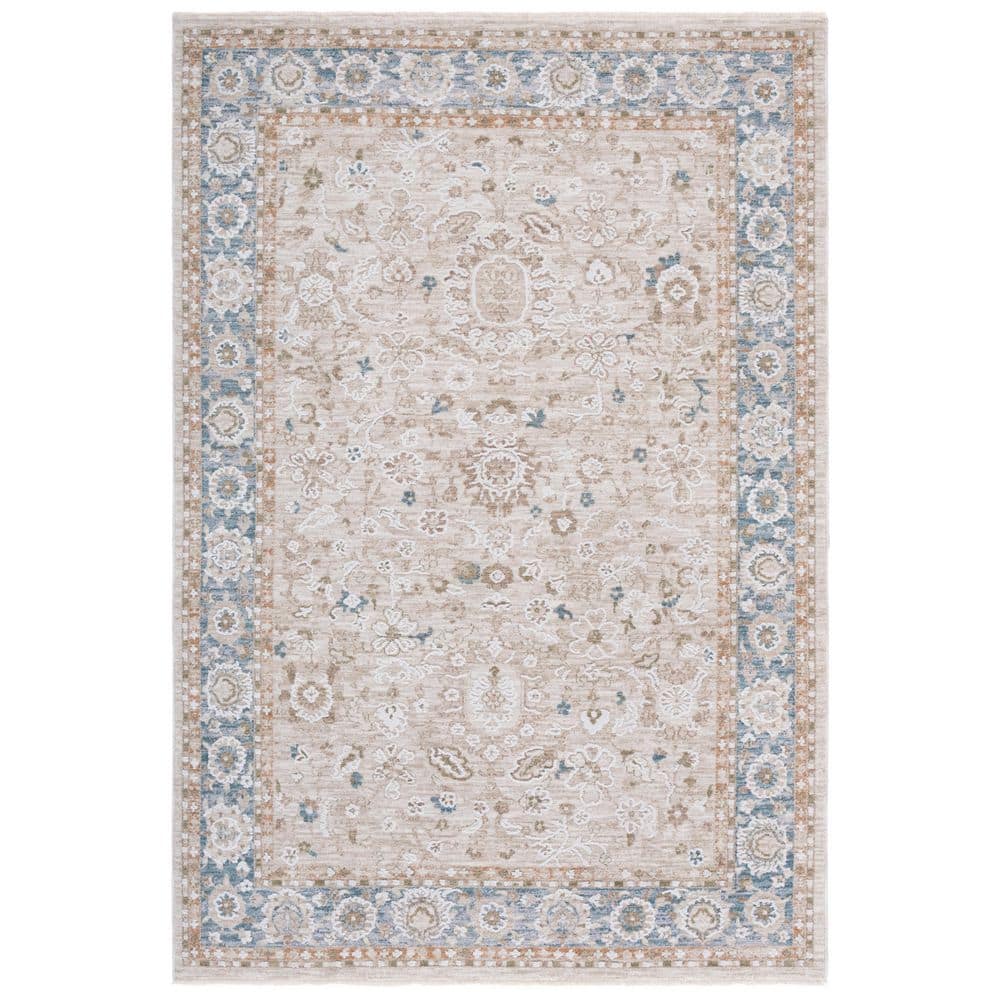 SAFAVIEH Finley 4 ft. x 6 ft. Blue/Beige Oriental Border Area Rug ...