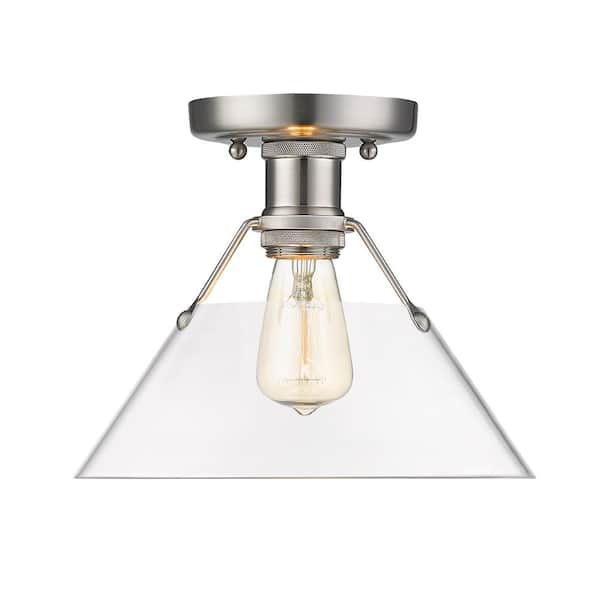 Golden Lighting Orwell 10 in. 1-Light Pewter and Clear Glass Flush ...