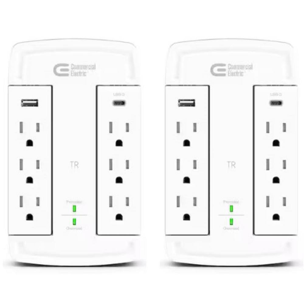 CyberPower 6-Outlet Wall Mounted Swivel Surge Protector with SUB (2 ...