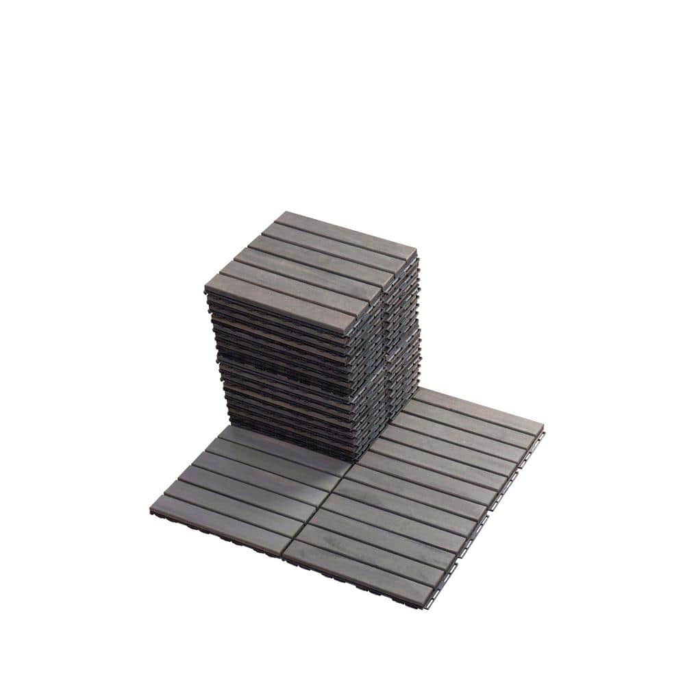 WEGATE 12 in. x 12 in. Solid Wood Floor Tile, Waterproof Plastic Base ...
