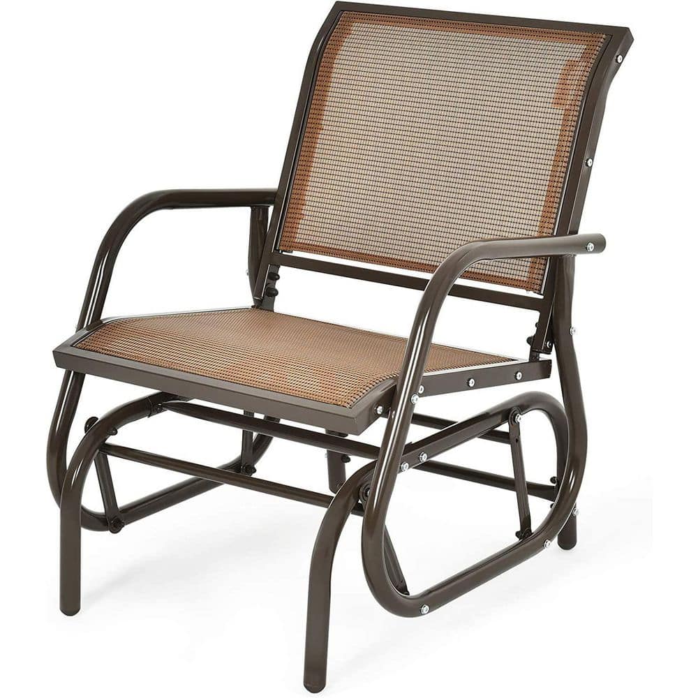 Alpulon Brown Metal Steel Single Outdoor Swing Glider Rocking Chair ...
