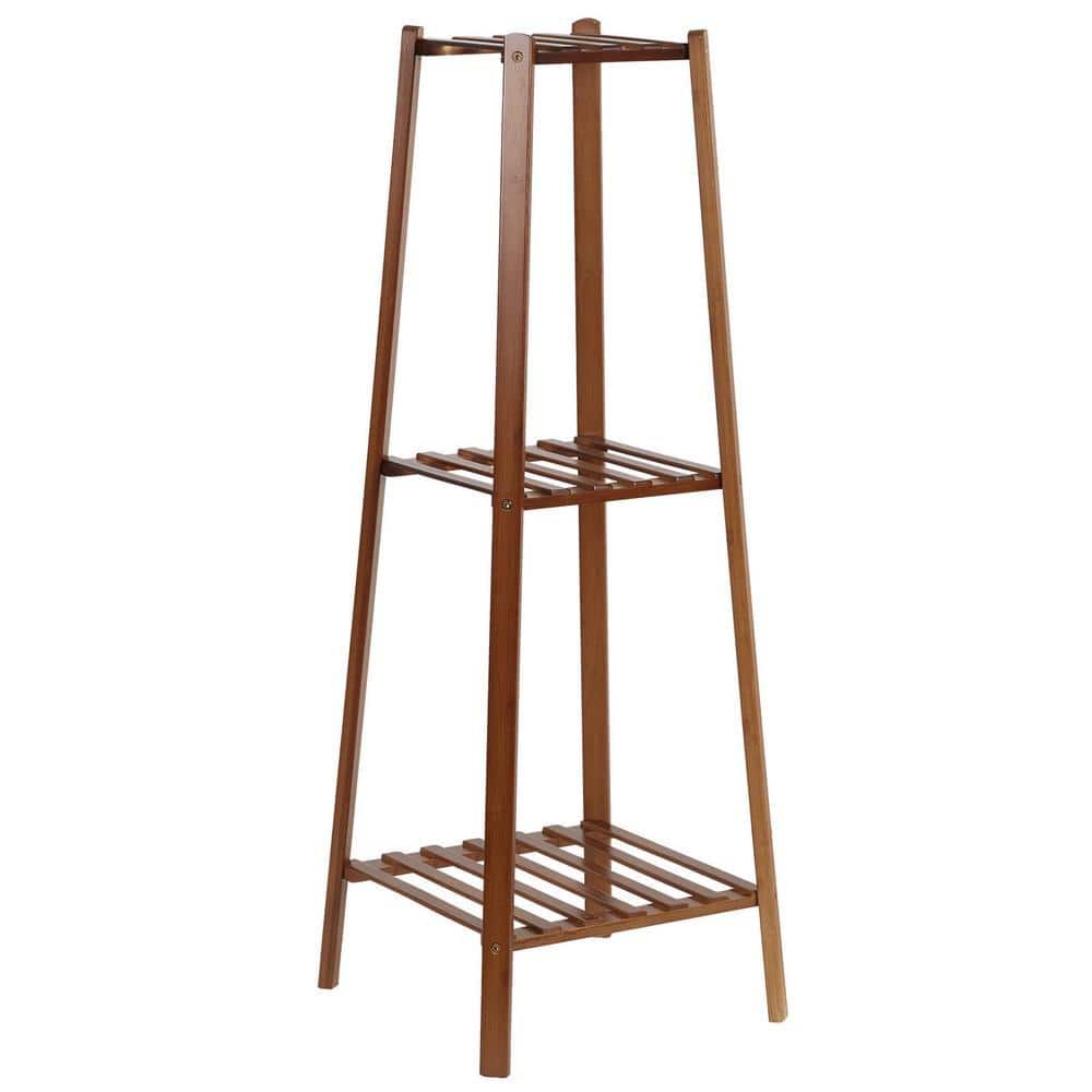 AESOME 38 in. x 12 in. Indoor Brown Bamboo Wood Plant Stand 4-Potted ...