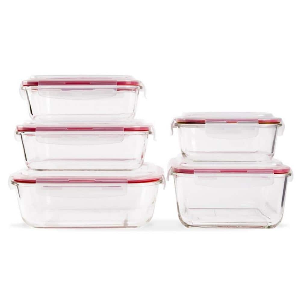 LEXI HOME 10-Piece Glass Food Storage Container Set with Red Locking Lids LB6770 - The Home Depot