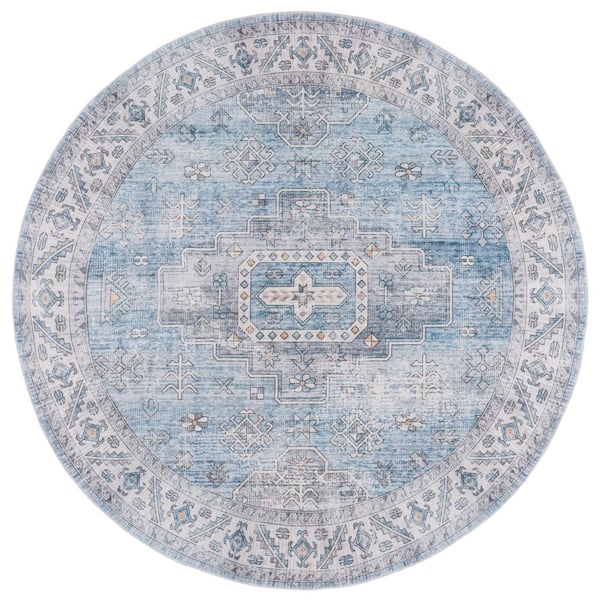 SAFAVIEH Arizona 6 ft. x 6 ft. Blue/Light Blue Machine Washable ...