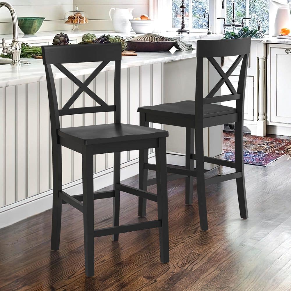 OrangeOne 39.96 in. Eonia Black Wood Classic X-Back Counter Stool Bar ...