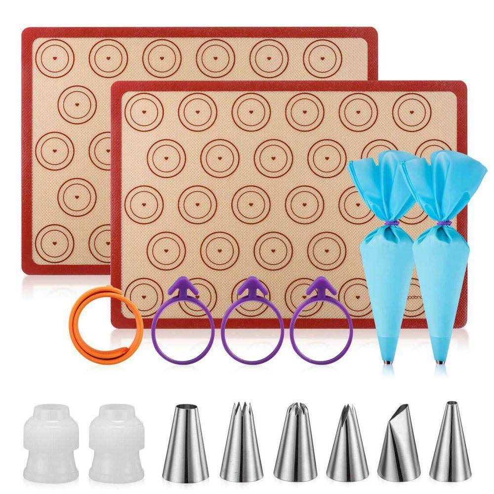 JFVKAF Silicone Nonstick Baking Mats Kit with Piping Bags Tips Couplers ...