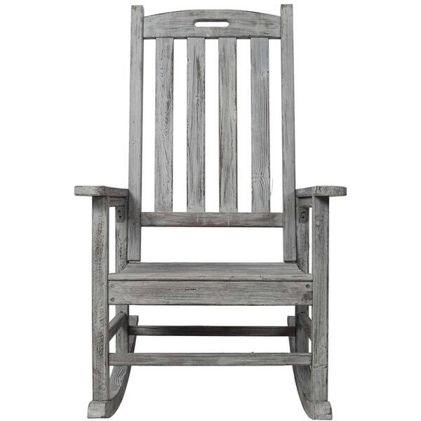 Gray Wood Outdoor Rocking Chair, Porch Rocker with High Back and ...