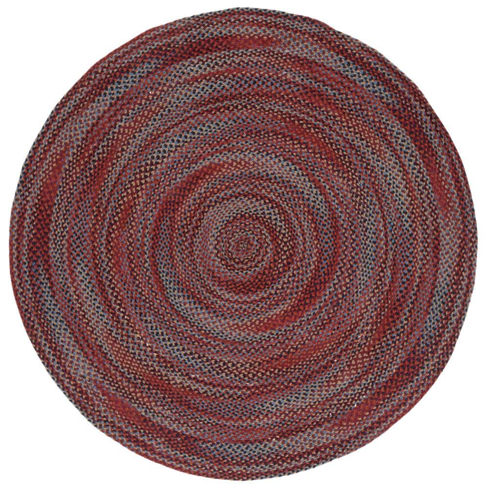 SAFAVIEH Braided Blue Rust 6 ft. x 6 ft. Striped Round Area Rug BRD257P ...