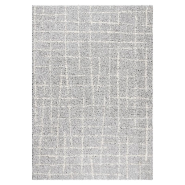 Gertmenian Holmby Benson Gray/Ivory 5 ft. x 7 ft. Abstract Shag Indoor ...