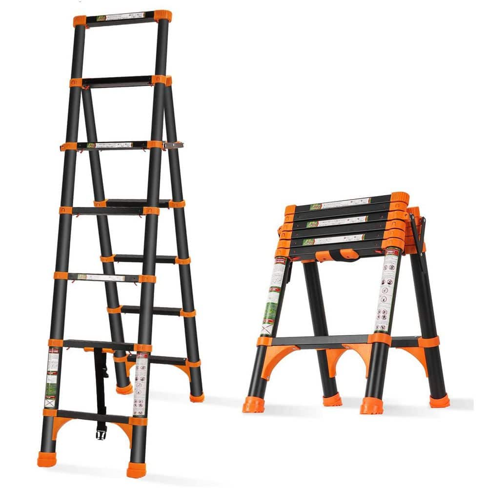 12 ft. Aluminum Telescopic Ladder with 1-Button Retraction, Portable ...