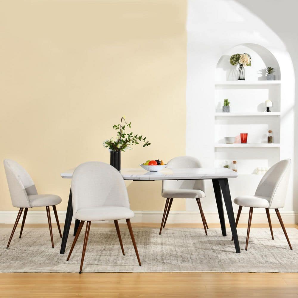Homy Casa SH 5-Piece Dining Set with Faux Marble MDF Top and Walnut ...