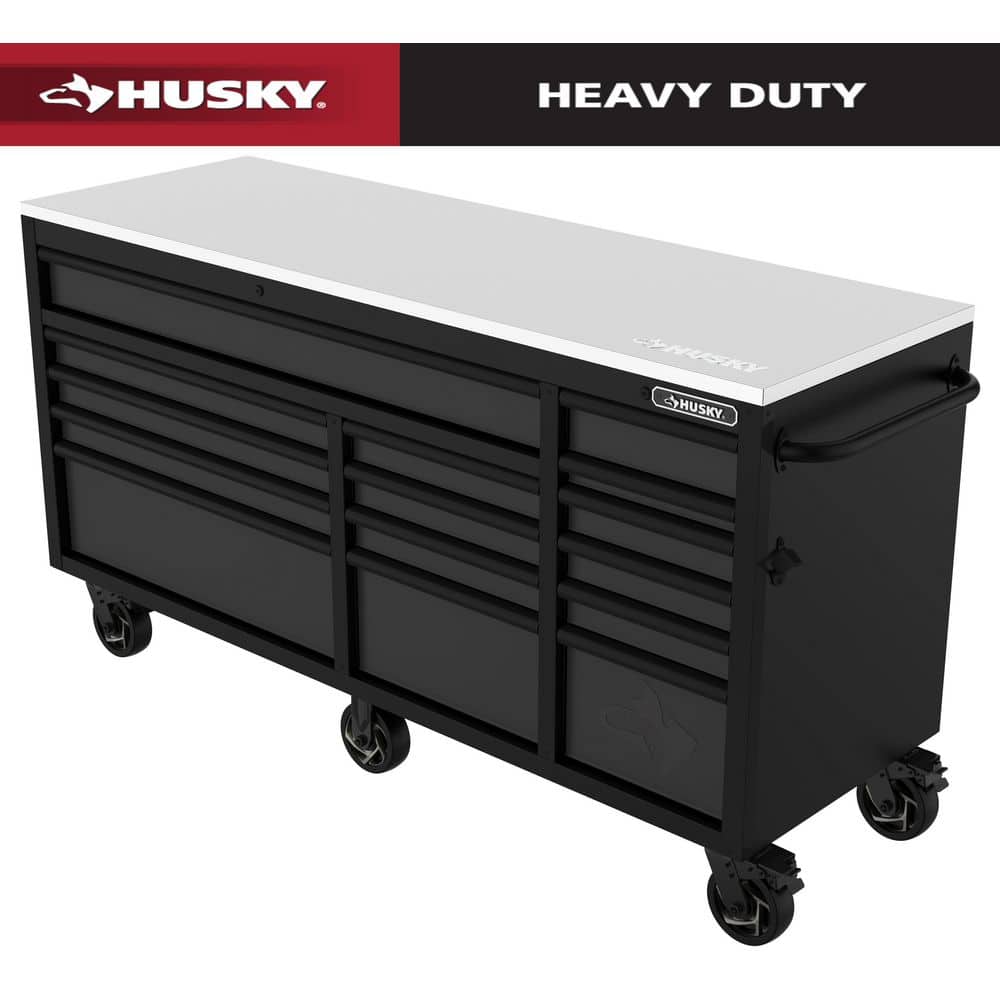 Husky Heavy-Duty 72 in. W15-Drawer Matte Black Mobile Workbench Cabinet ...