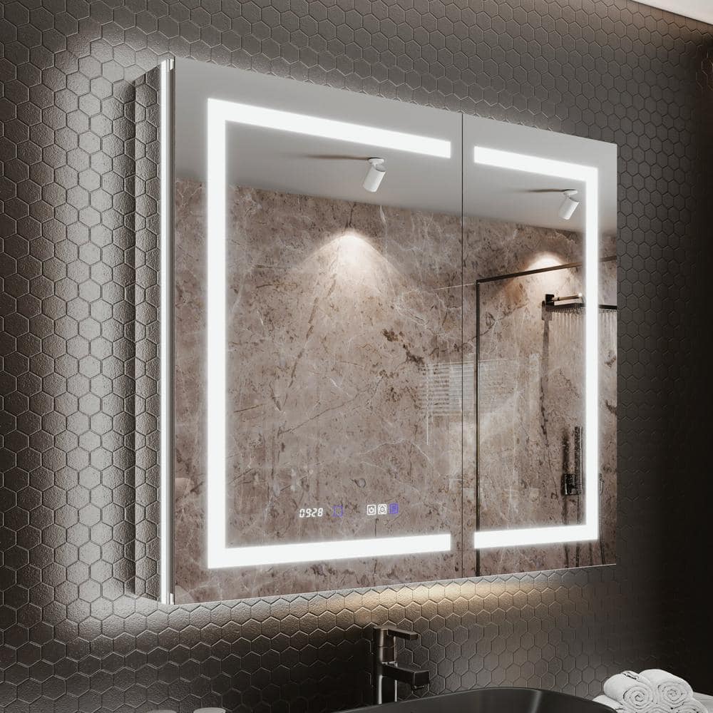 WELLFOR 42 in. W x 36 in. H Rectangular Aluminum Recessed/Surface Mount ...