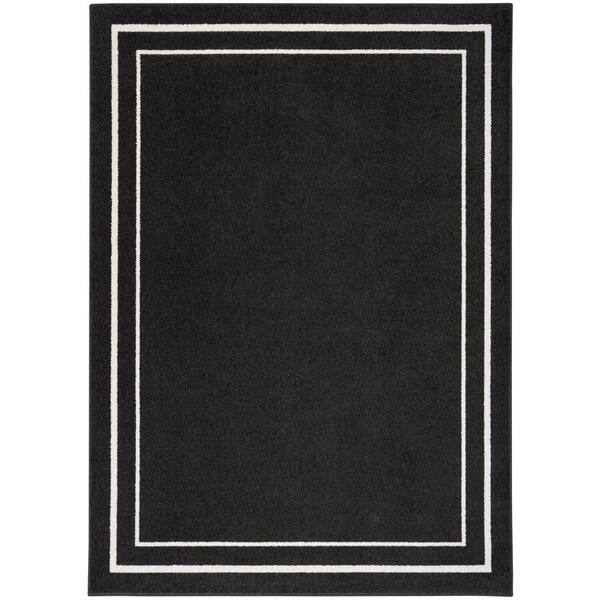 Nourison Essentials Black Ivory 5 ft. x 7 ft. Solid Contemporary Indoor ...