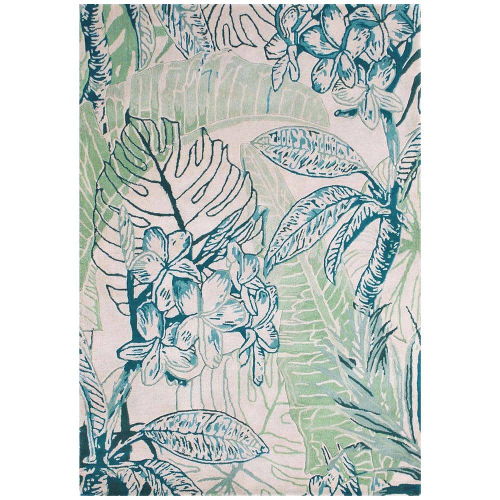 MILLERTON HOME Reva Greige 5 ft. x 8 ft. Tropical Leaves Hand-Tufted ...