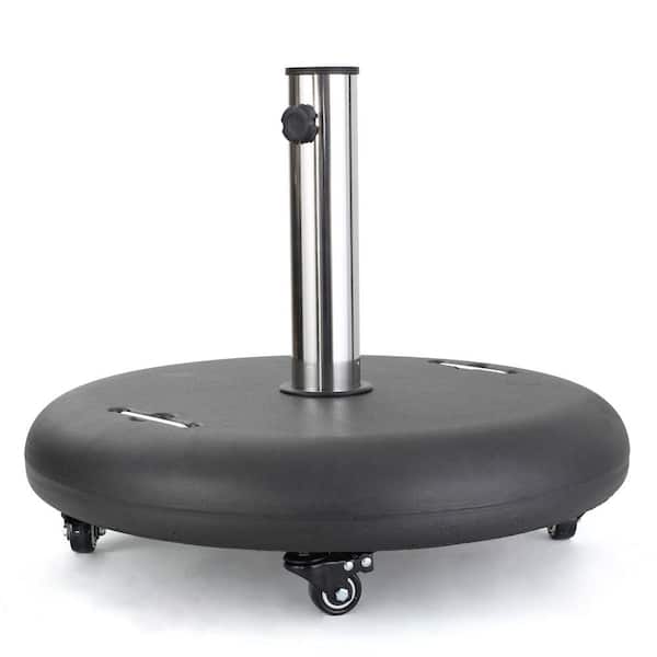 Patio Umbrella Base in Black, Circular umbrella base with wheels H ...