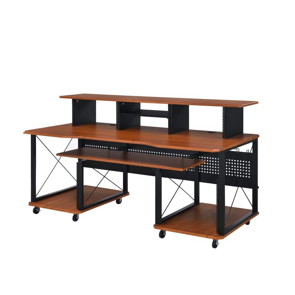 HomeRoots 72 in. Rectangular Brown and Black Manufactured Wood Computer ...