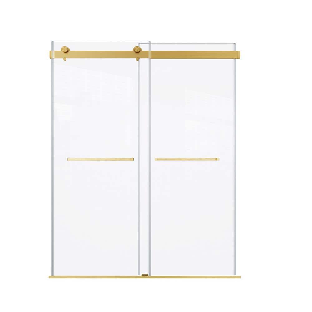 TCYO 60 in. W x 74 in. H Sliding Frameless Shower Door in Brushed Gold ...