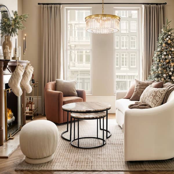 Marwick & Co. 6-Light 26 in. Gold Luxury Round Crystal Chandelier with ...