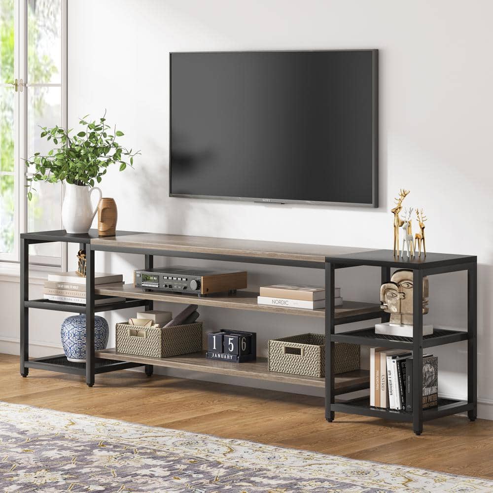 BYBLIGHT Ezlynn Gray and Black 78 in. TV Stand TV Console Table Fits ...