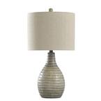 StyleCraft 25.5 in. French Oak Table Lamp with White Hardback Fabric ...