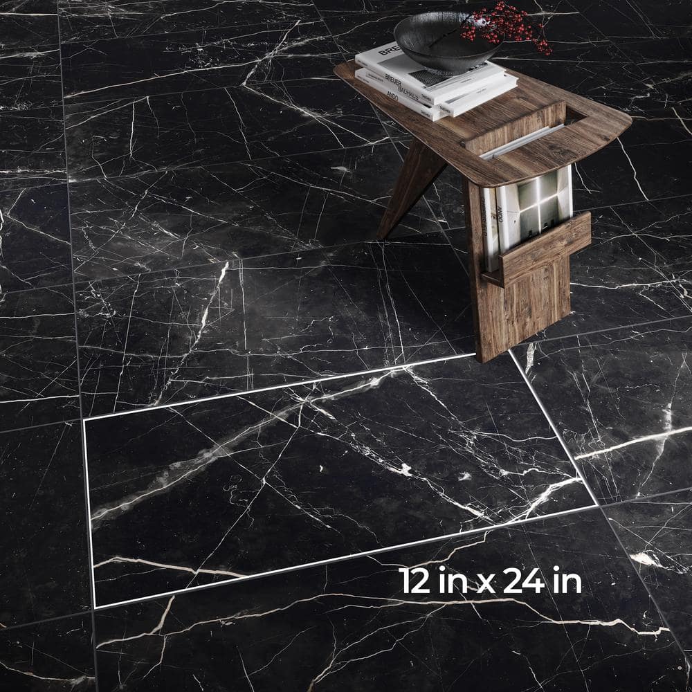 Buy Impero Black 12 in. x 24 in. Porcelain Floor and Wall Tile (15.50 ...