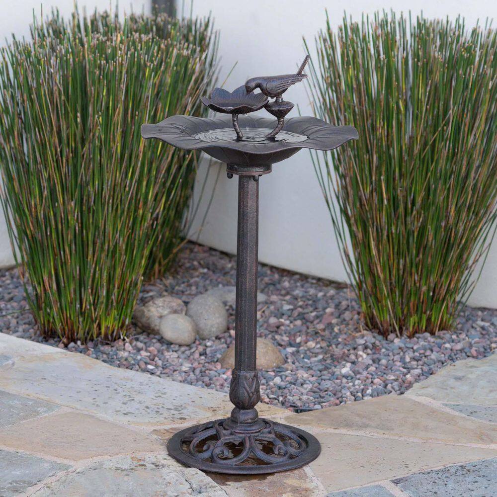 34.25 in. Bronze Aluminium Bird Bath Outdoor Heavy Duty Freestanding ...