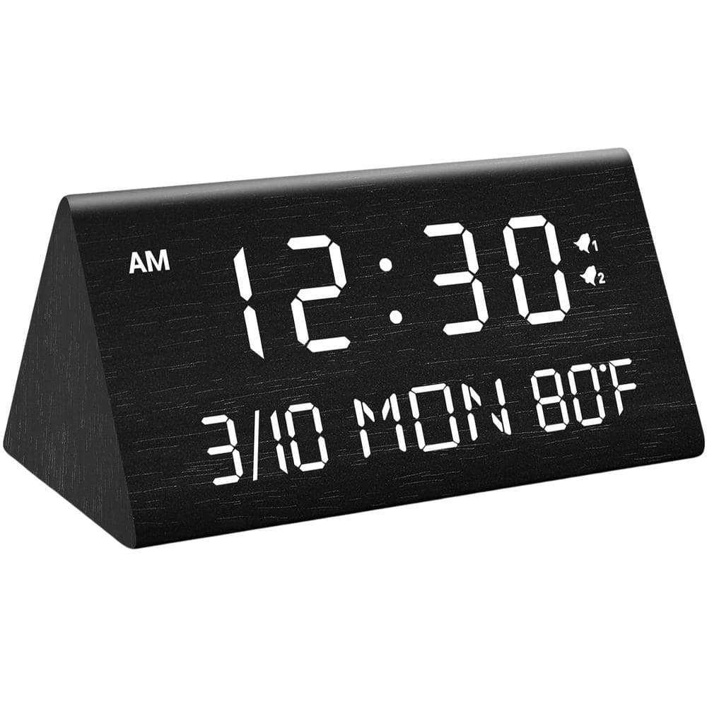 Afoxsos Wooden Black Digital Alarm Desk Clock 2 Alarm Setting 0-100% ...