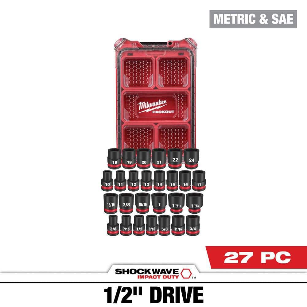 Milwaukee SHOCKWAVE Impact-Duty 1/2 in. Drive Metric and SAE Standard ...