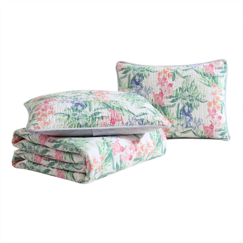 Tommy Bahama Island Orchid Pink/Blue 3-Piece Full/Queen Cotton Quilt ...