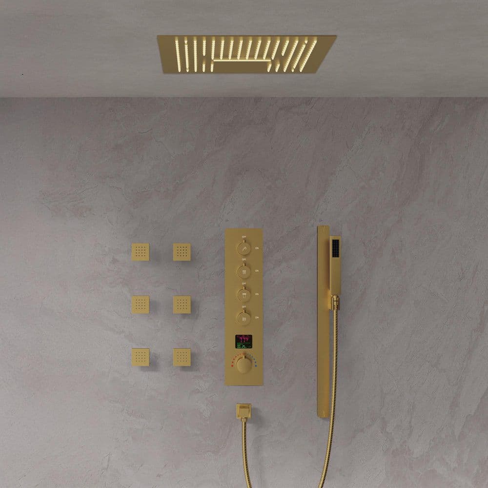 GRANDJOY 16 in. RGB LED And Temp 6-Jet Shower System 15-Spray with Anti ...