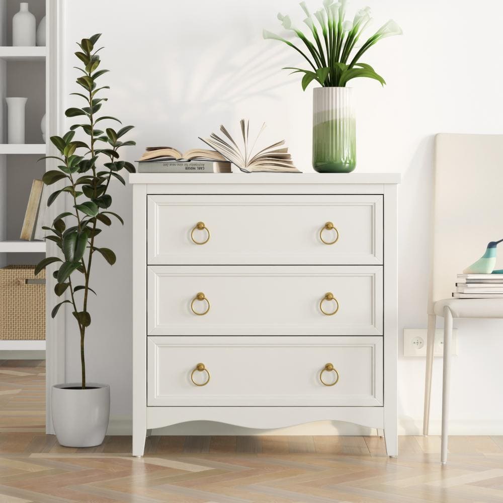FUIN Modern White 3-Drawer Accent 30.71 in. Wide Chest of Drawer ...