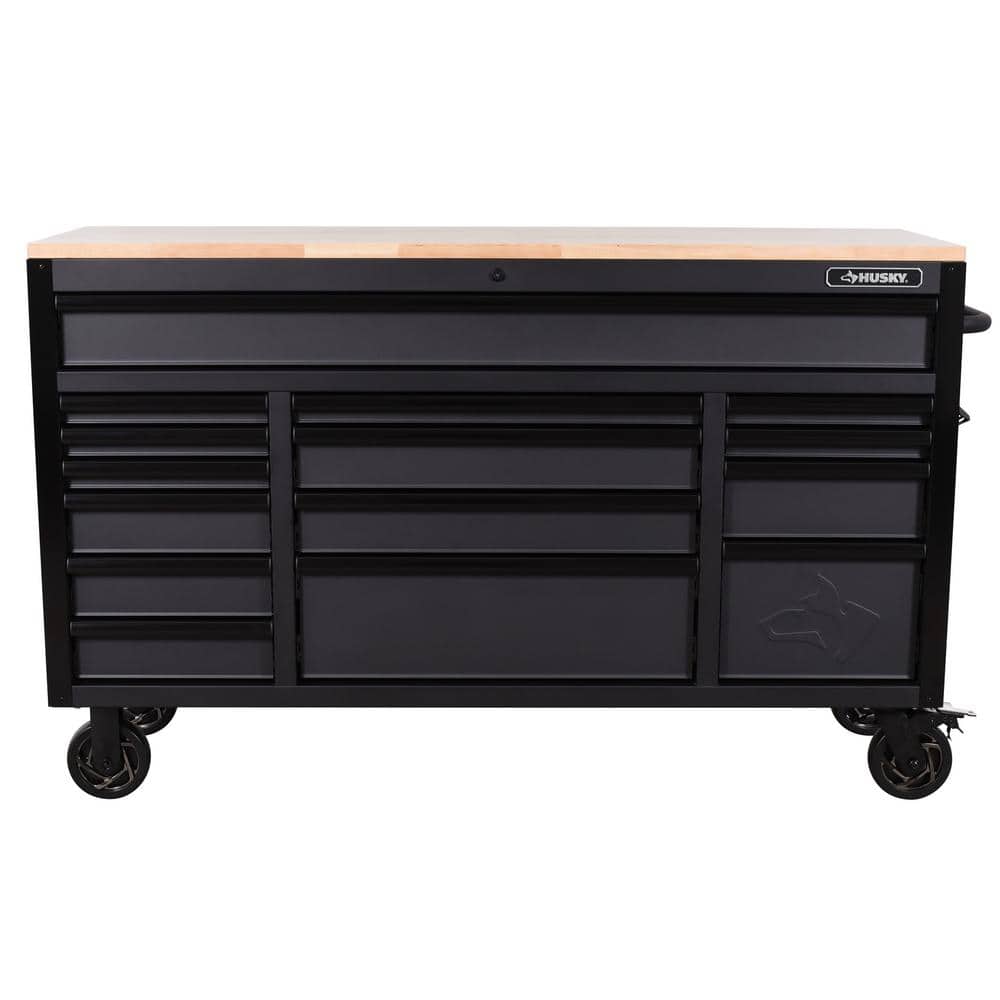 Husky Heavy-Duty 61 in. W x 23 in. D 15-Drawer Matte Black Mobile ...