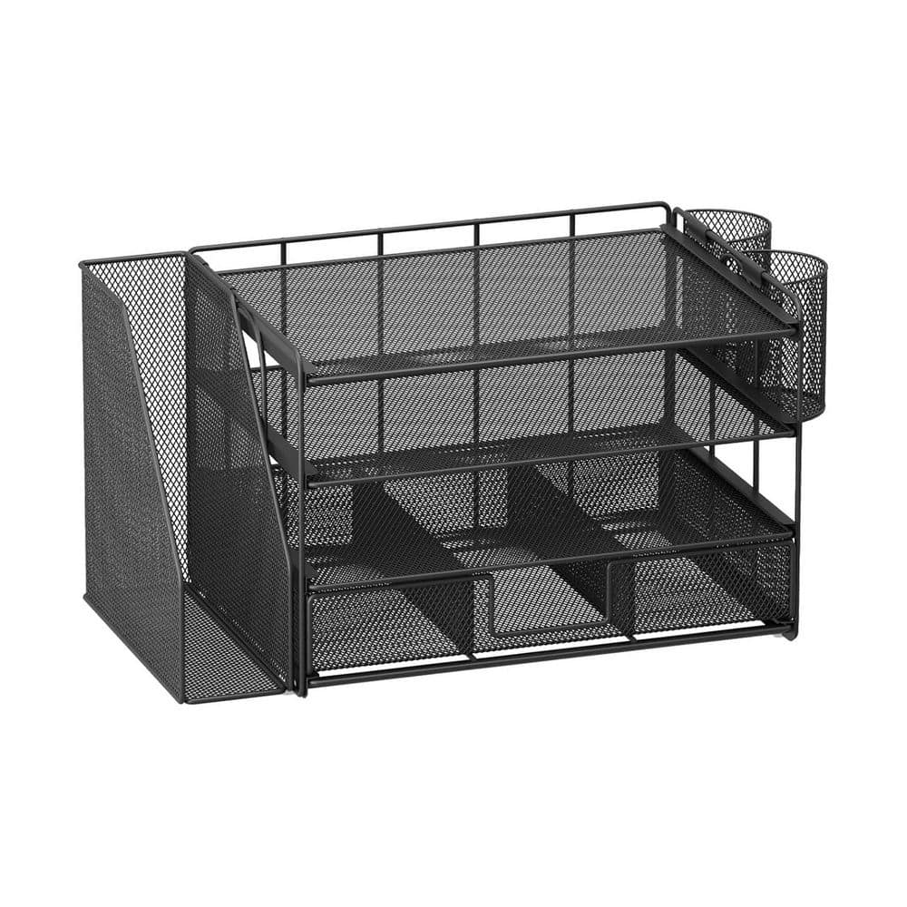 Black 15.3 in. x 9 in. Metal Modern Desk Organizers with Drawer and 2 ...