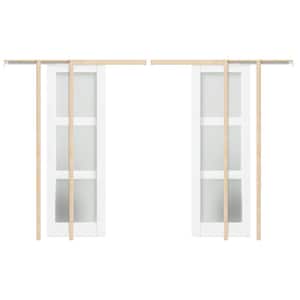 TENONER 28 in. x 80 in. 3-Lite Frosted Glass Panel MDF Composite White ...