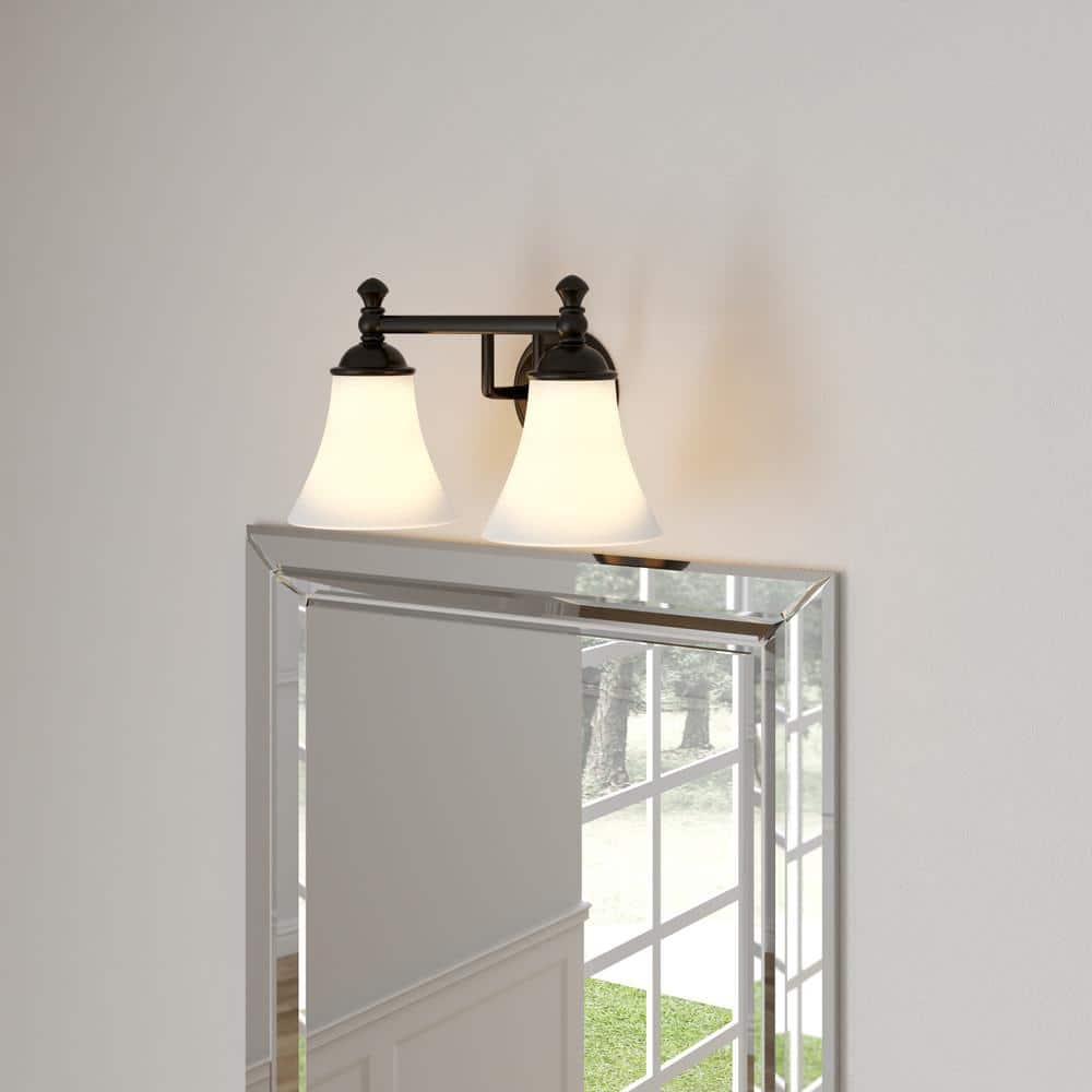 Hampton Bay Crawley 2-Light Oil-Rubbed Bronze Vanity Light with White ...