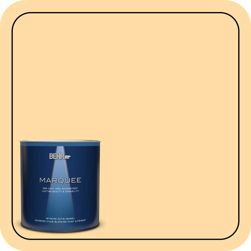 BEHR MARQUEE 1 qt. #300A-3 Melted Butter Satin Enamel Interior Paint ...